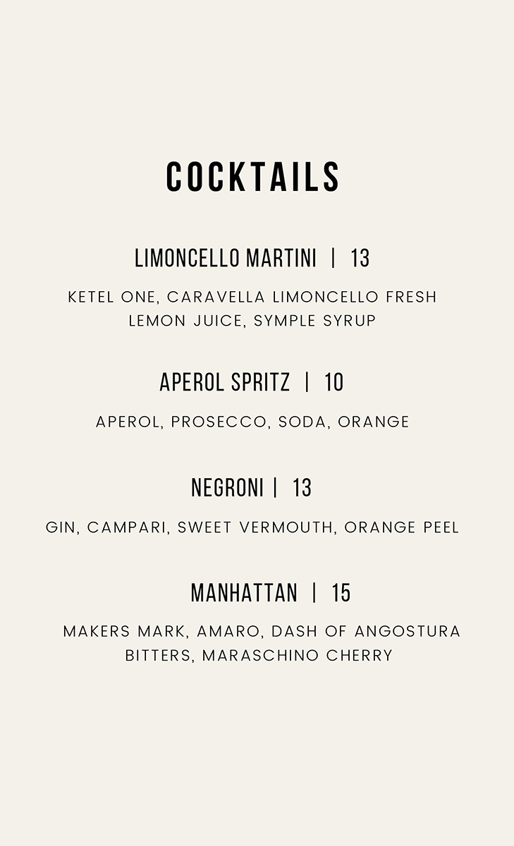 Casa Sorrento Pizzeria Wine & Spirits - Our Menu