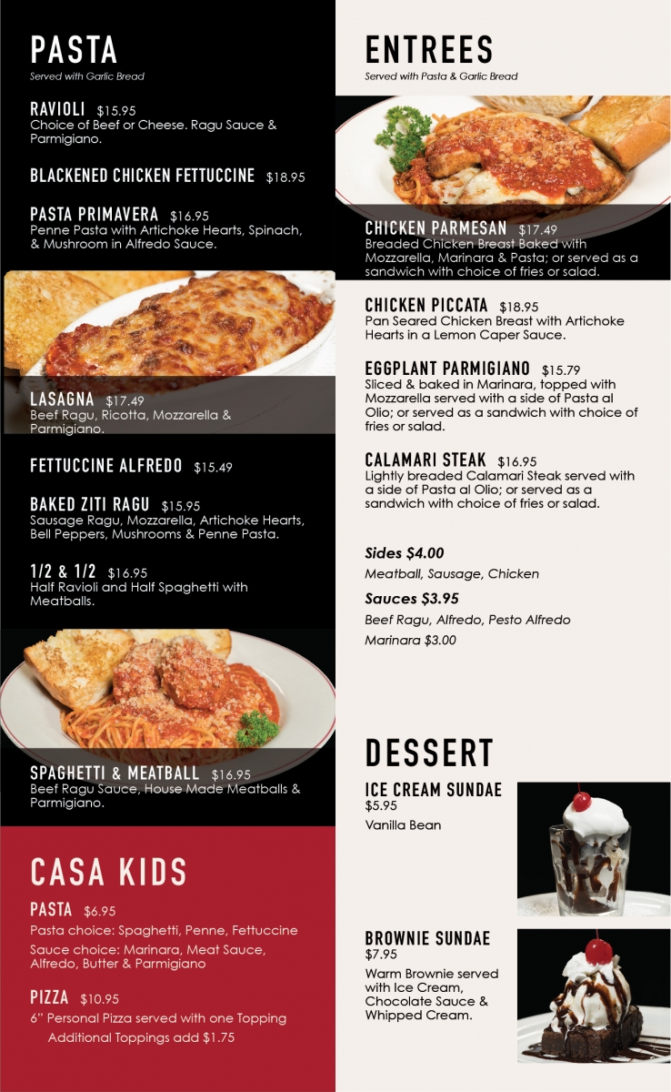 Casa Sorrento Pizzeria Wine & Spirits - Our Menu